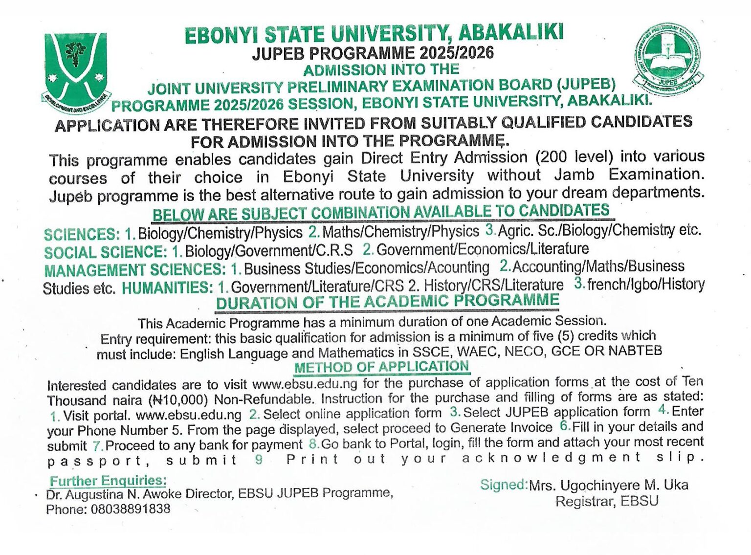 JUPEB - Ebonyi State University
